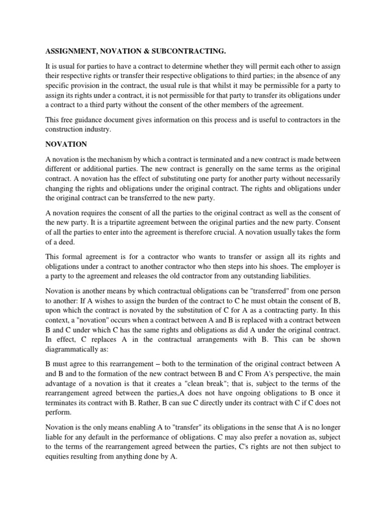 Assignment vs Novation Explained | PDF | Assignment (Law) | Private Law