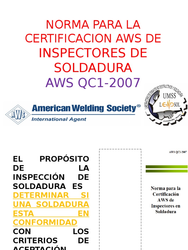 Norma AWS QC1 2007 | PDF | Prueba (evaluación) | Soldadura