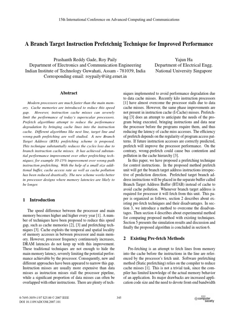 A Branch Target Instruction Prefetchnig Technique For Improved ...