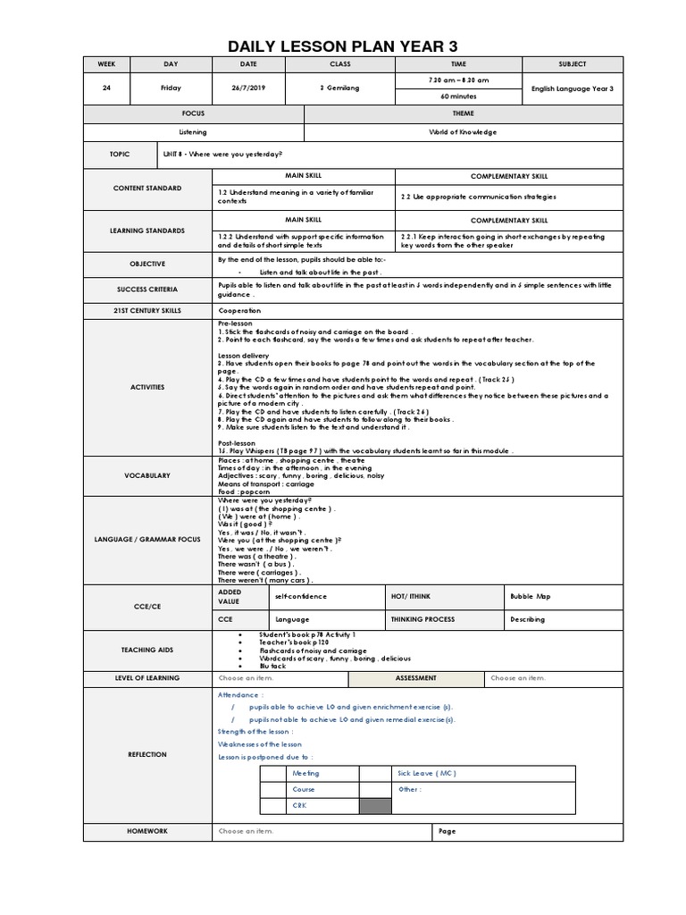 Week 24 - Where Were You Yesterday + Revision | PDF | Lesson Plan ...