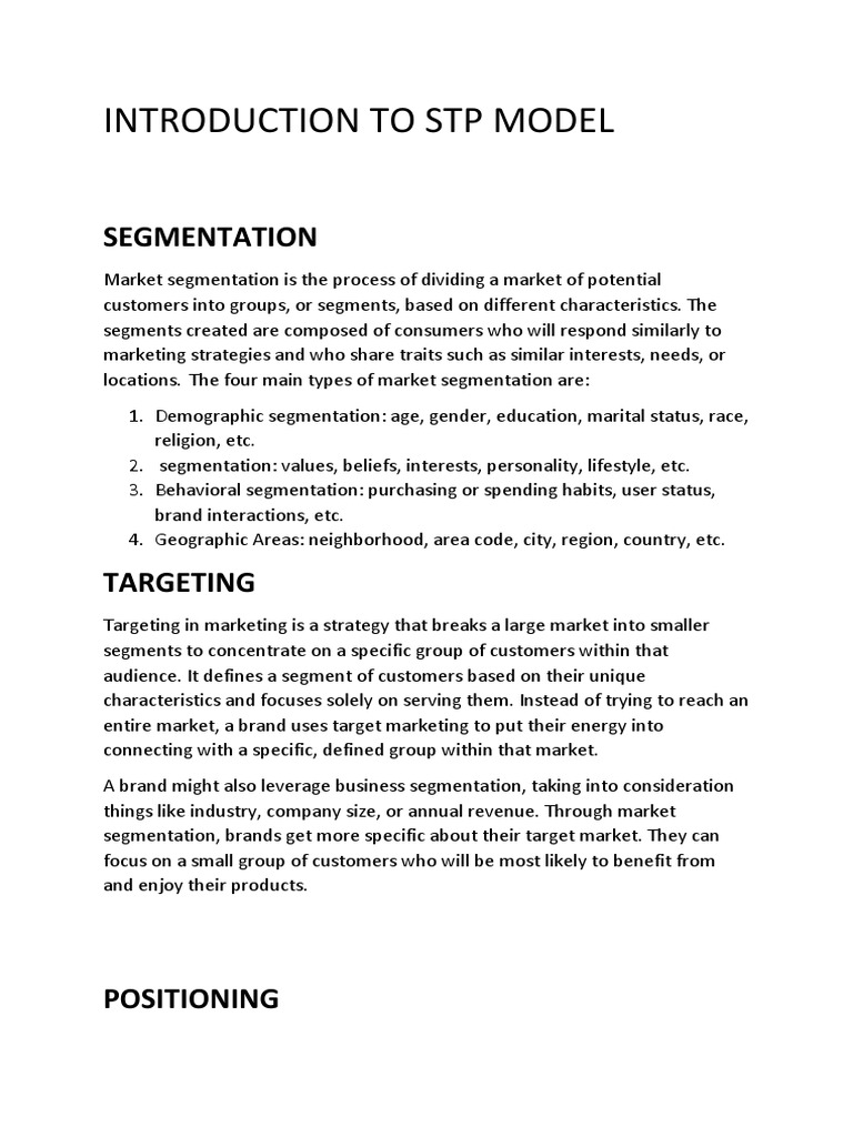 Introduction To STP Model | PDF | Market Segmentation | Brand