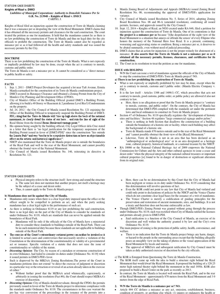 Statcon Cases Part 2 | PDF | Nuisance | Mandamus