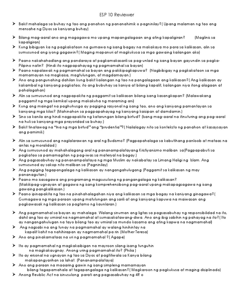 ESP 10 Reviewer | PDF