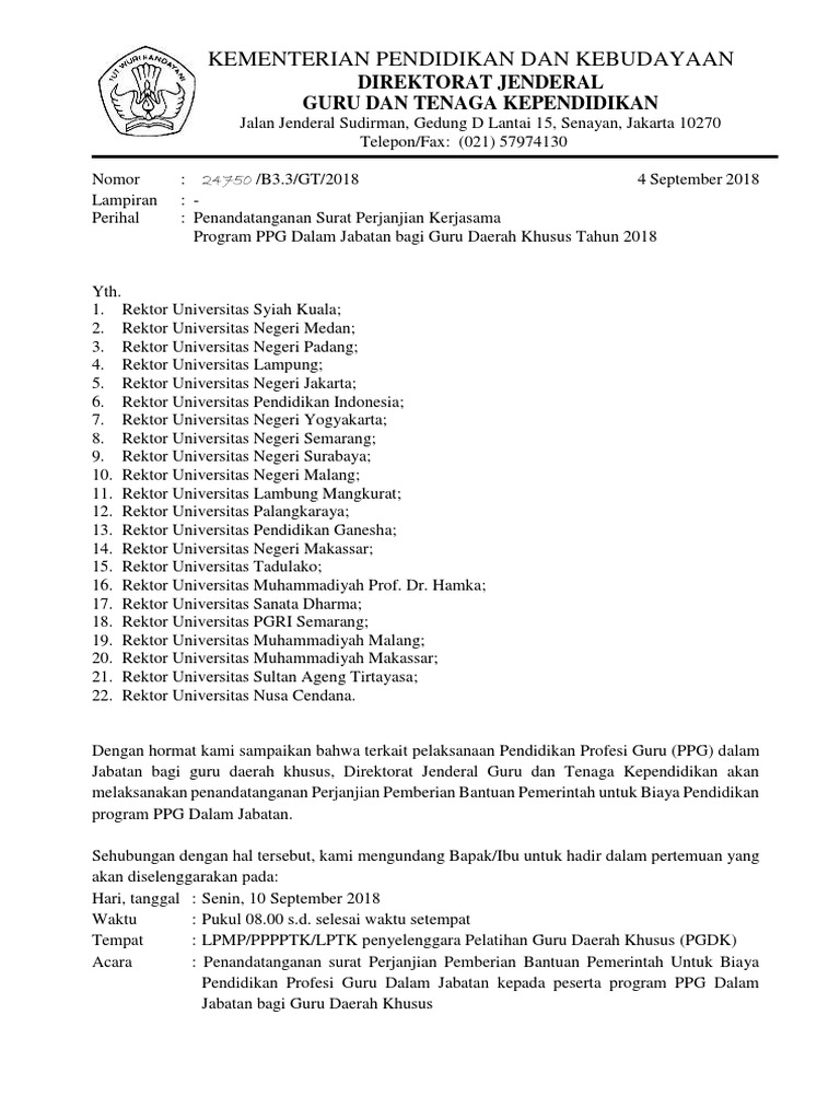 Surat Pemberitahuan MoU PPG Ke LPTK | PDF