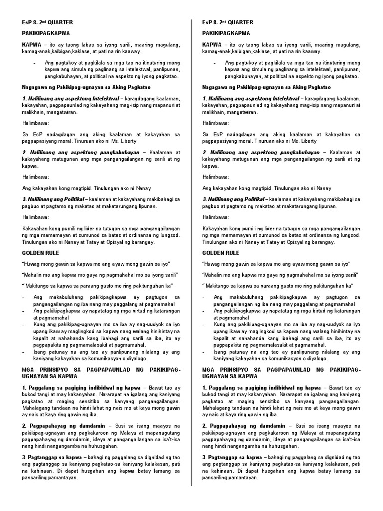Esp Handouts 2ND QTR | PDF