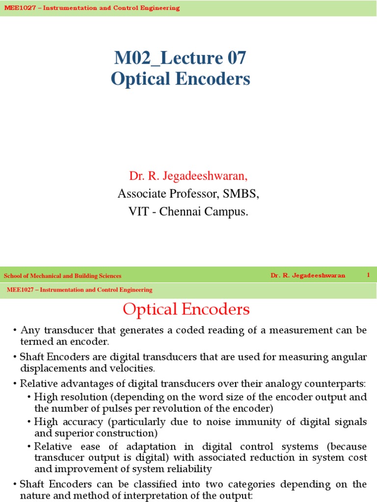 Lecture 07 - Optical Encoders | PDF | Frequency | Instrumentation