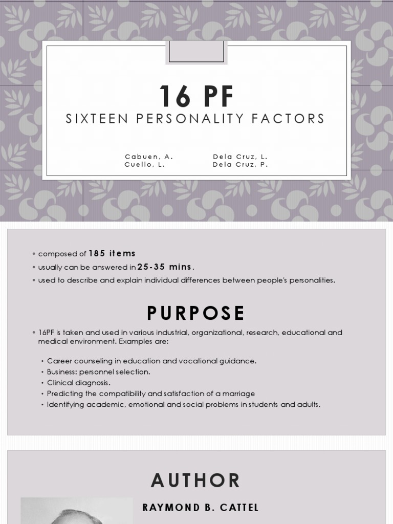 16 Personality Factors Presentation Pdf Psychology Behavioural