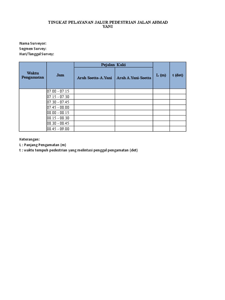Form Survey Tingkat Pelayanan Jalur Pedestrian | PDF