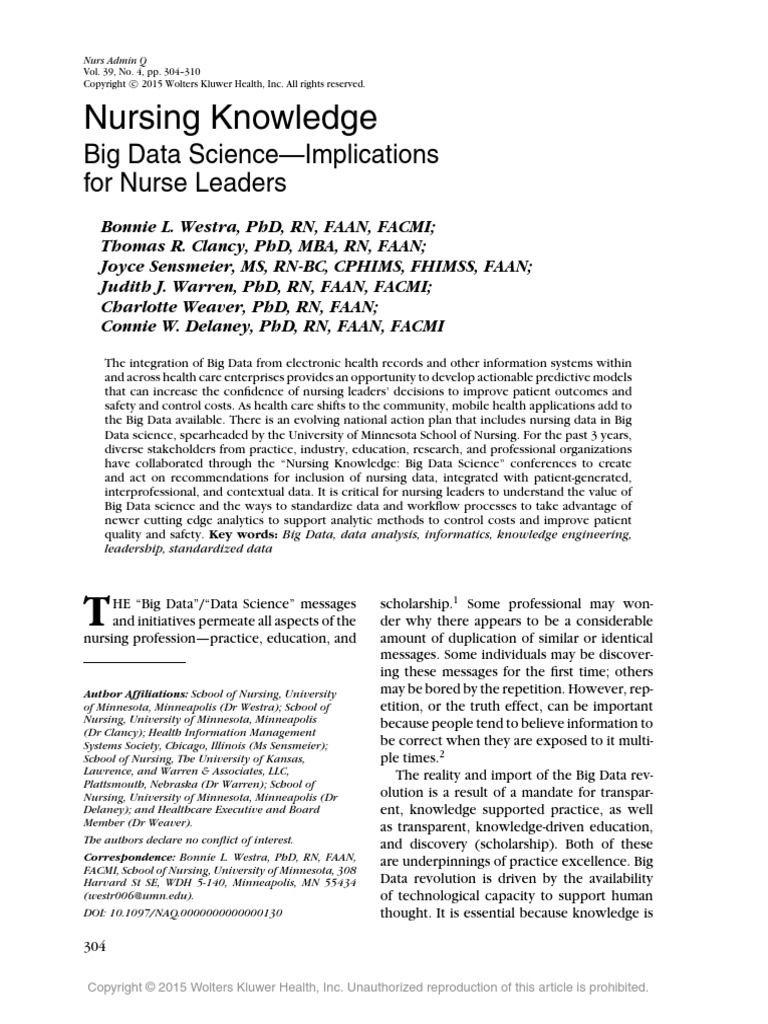 Nursing Knowledge Big Data Science Implications For Nurse Leaders - 2 ...