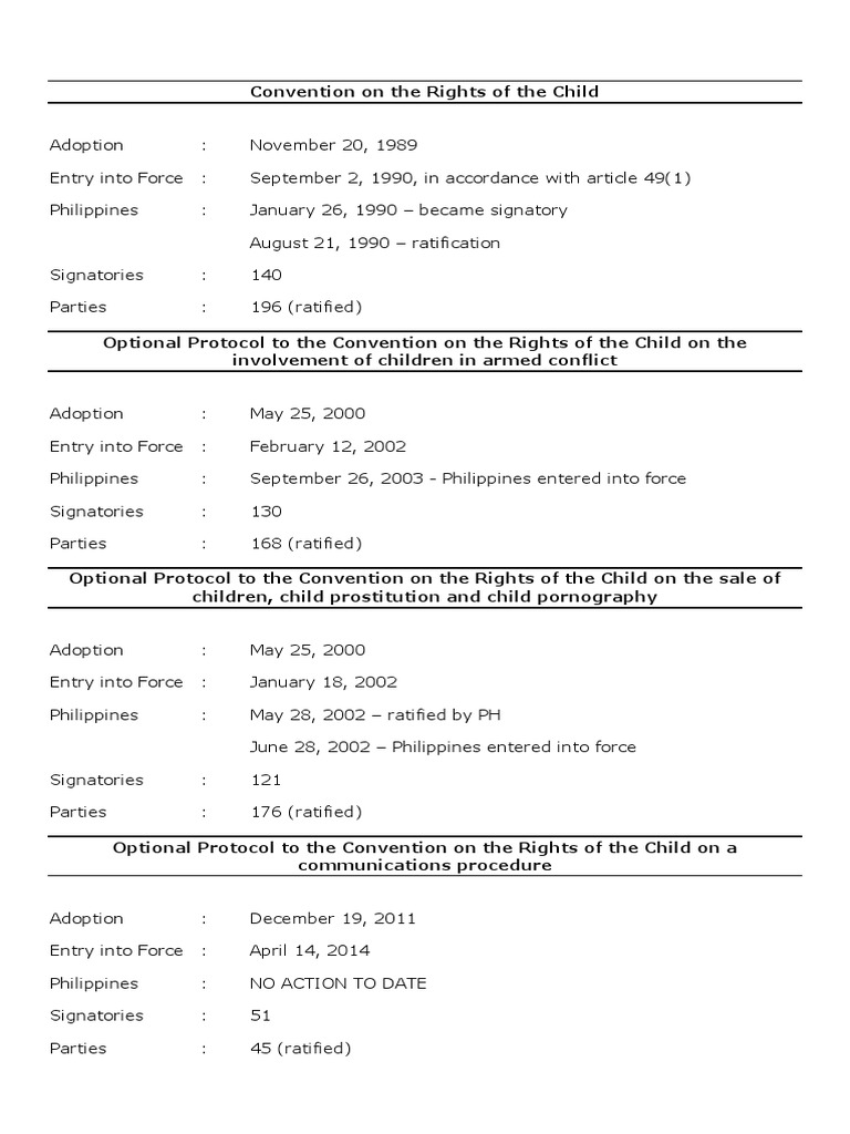 Convention On The Rights of The Child Notes PDF | PDF | Children's ...