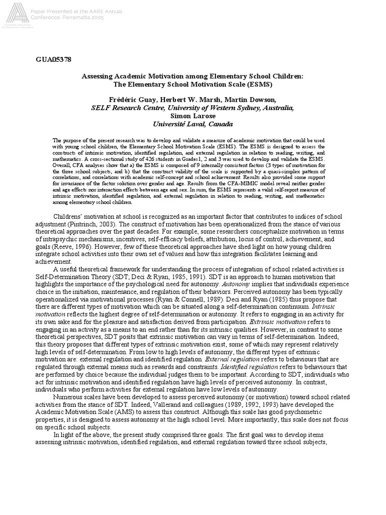 Academic Motivation Scale - Elementary School | Download Free PDF ...