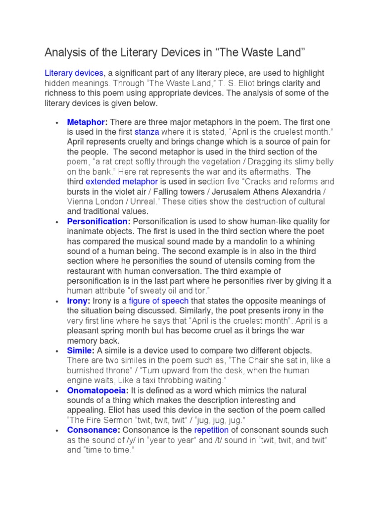 Literary Devices in "The Waste Land" | PDF | Metre (Poetry) | Poetry