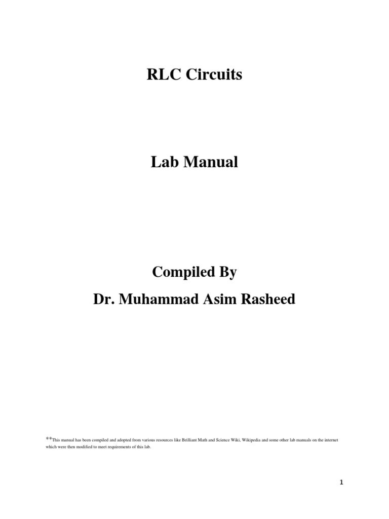 RLC Series Lab Manual | PDF | Electrical Network | Series And Parallel ...
