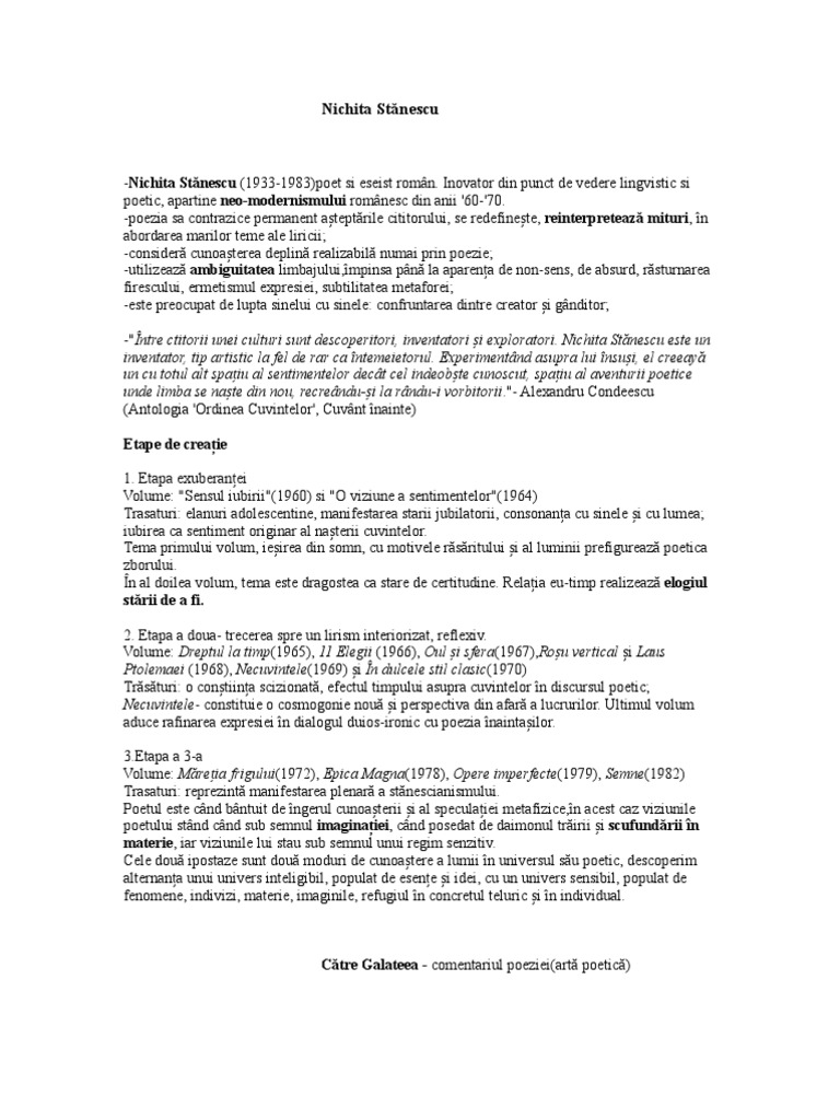 Nichita Stanescu Fisa CA La Carte | PDF