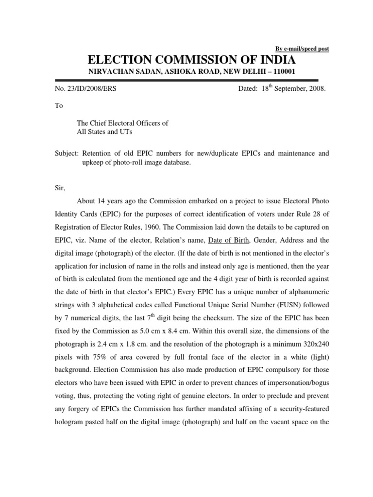 Retention of Old EPIC Numbers For New-Duplicate EPICs and Maintenance ...