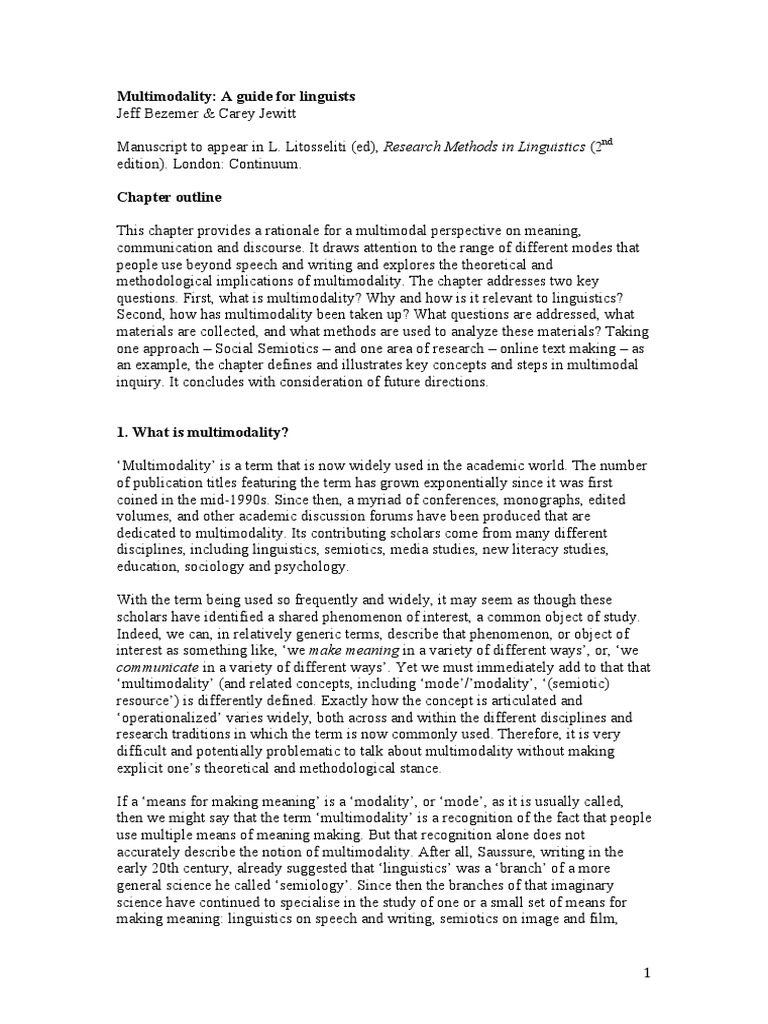 Multimodality A Guide For Linguists | PDF | Linguistics | Semiotics