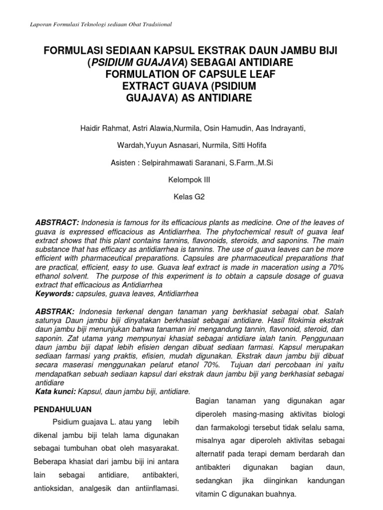 Formulasi - Kapsul - Daun - Jambu - Biji (G2 - Kelompok - Iii) | PDF | Griya & Taman | Kesehatan ...