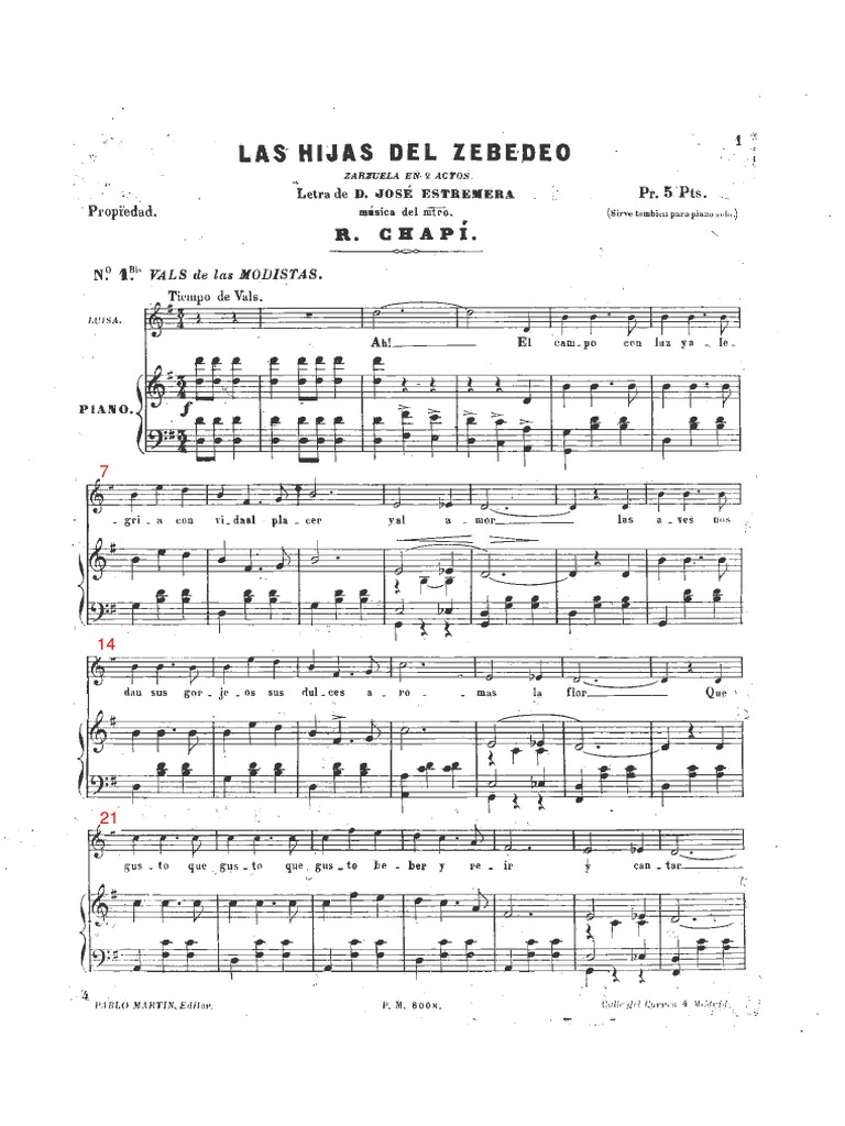 Ruperto Chapí Las Hijas de Zebedeo. Vals de Las Modistas | PDF