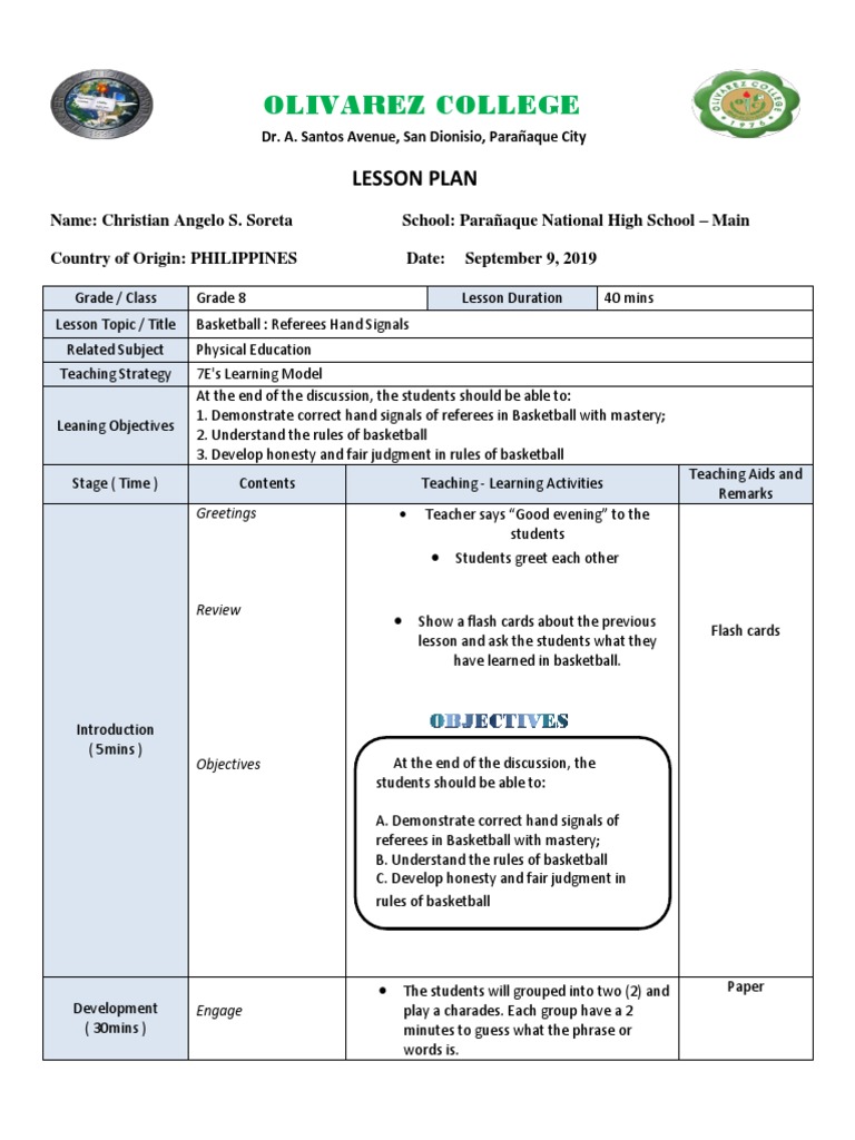 LESSON PLAN in BASKETBALL Final | PDF | Teachers | Lesson Plan