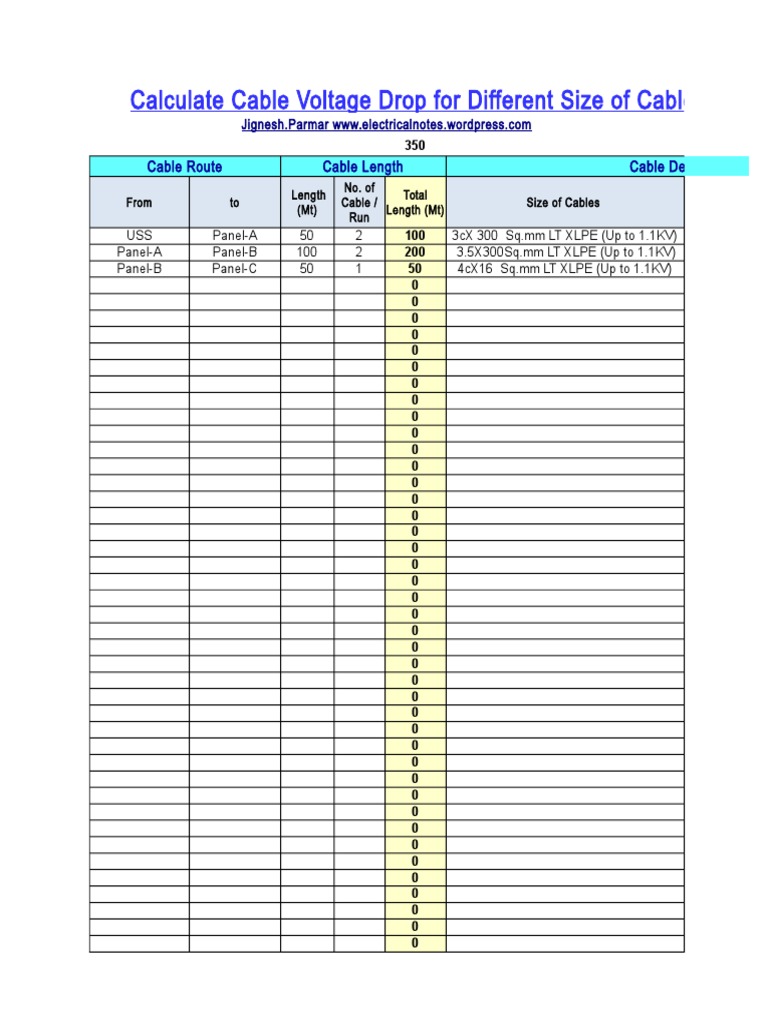 Cable Volatge Drop For Different Size of Cables (1.1.19) | PDF | Power ...
