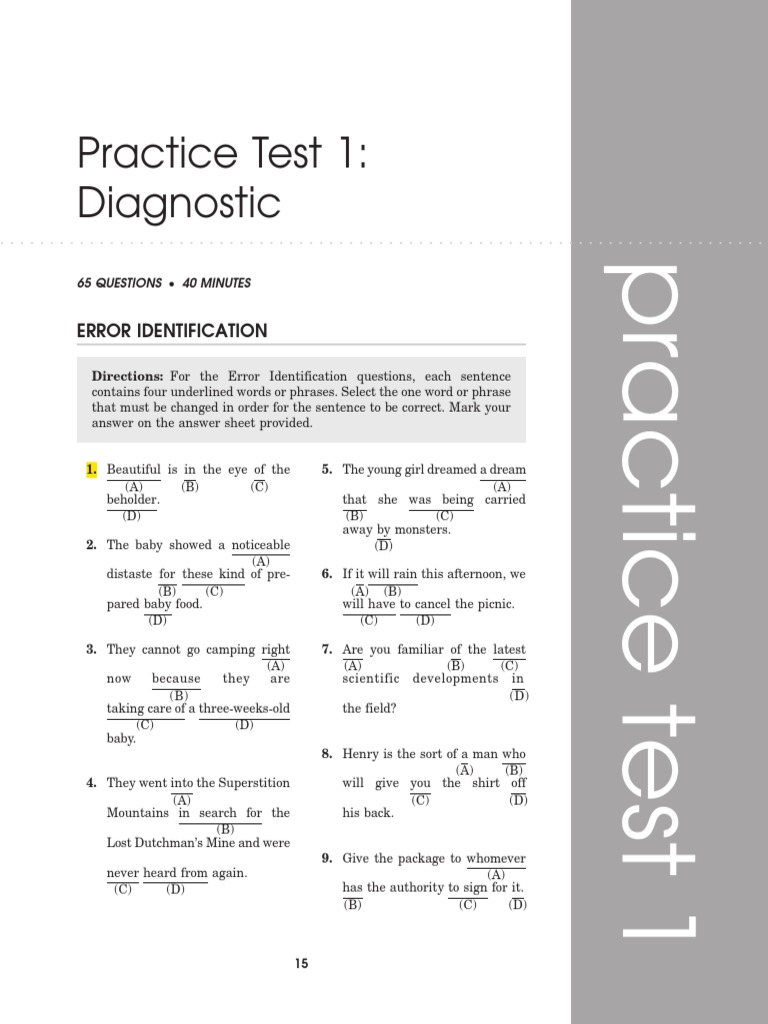 Printable Grammar Diagnostic Test English Practice Test With Answers