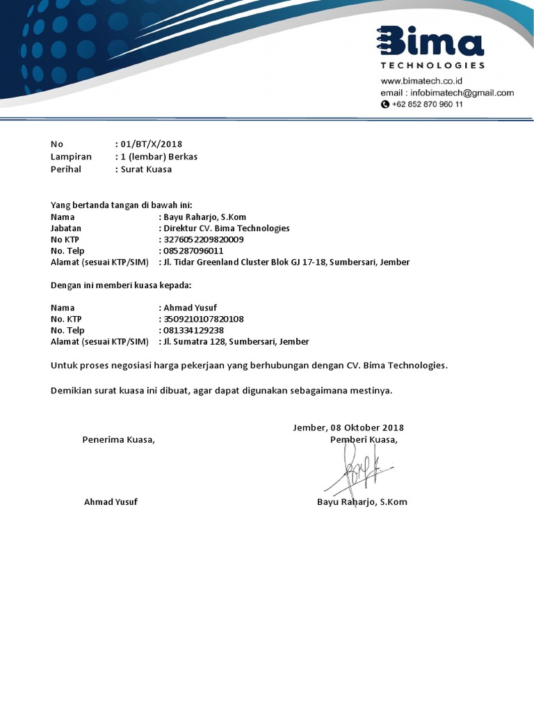 Surat Kuasa CV. Bima | PDF