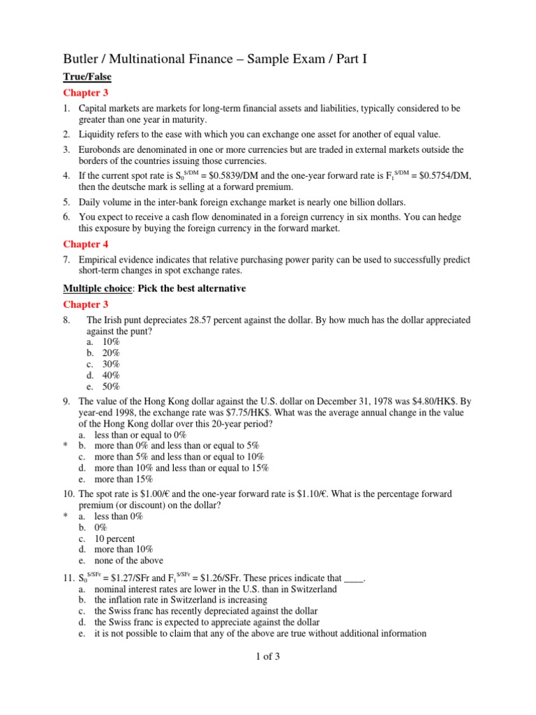 Sample Exam Part I | PDF | United States Dollar | Exchange Rate