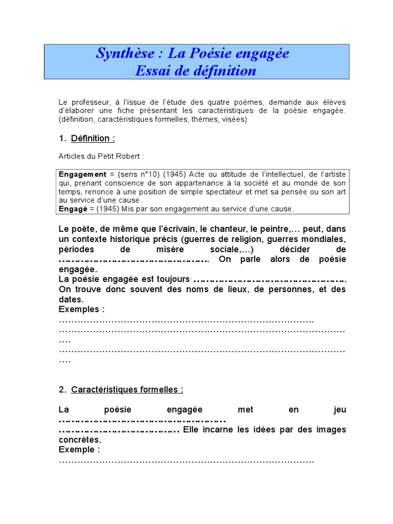 Poesie Engagee Synthese | PDF | Poésie