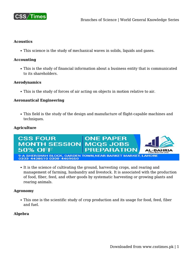 Branches of Science - World General Knowledge Series | PDF | Science ...