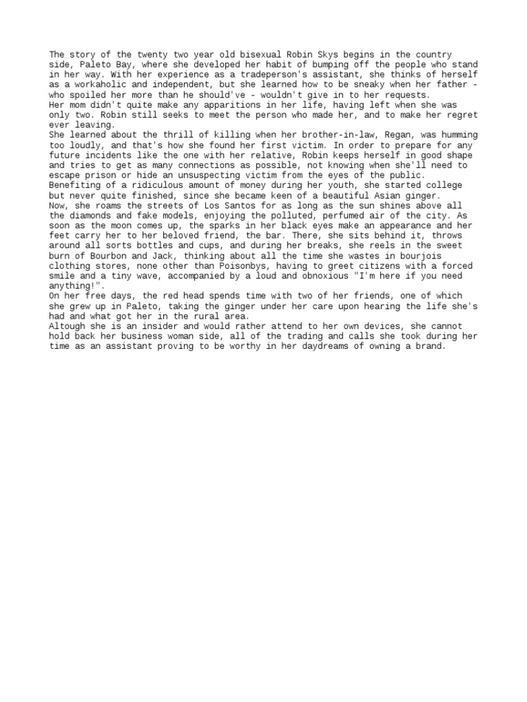 GTA World - Background Story (Robin233) Example | PDF