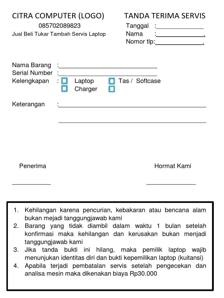 Tanda Terima Servis | PDF