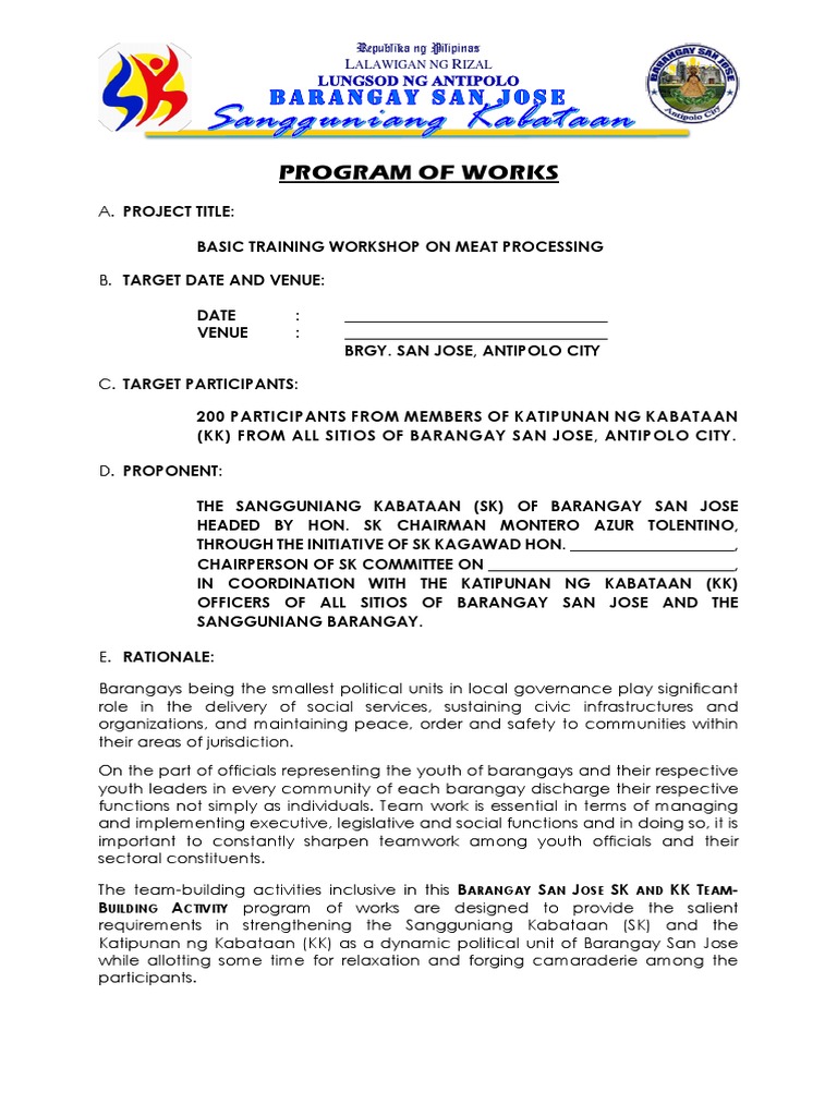 BSJ SK Team-Building 2019 Program of Works | PDF | Business