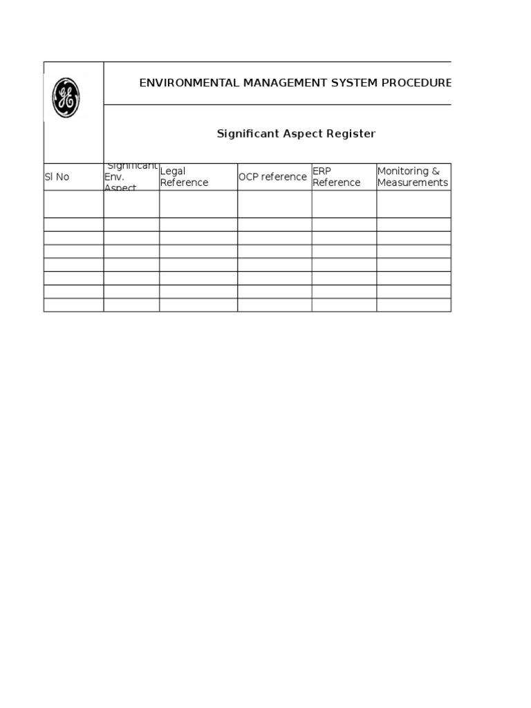 Significant Aspect Register EHSS-04 - F02 ISO 14K 2015 | PDF ...