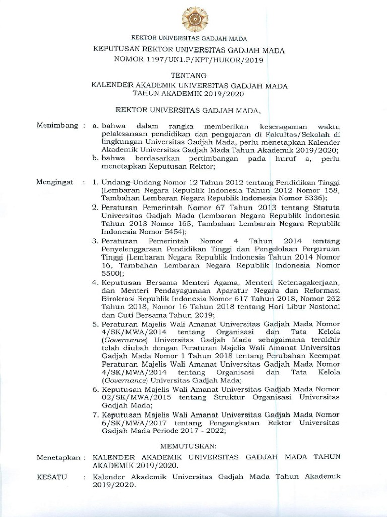 Kalender Akademik UGM 2019-2020 PDF | PDF