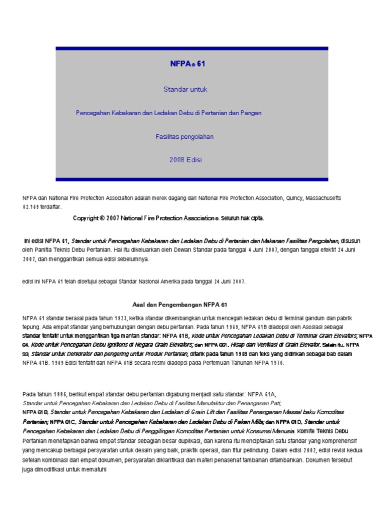 NFPA 61 Standard For The Prevention of Fires and Dust Explosions in ...