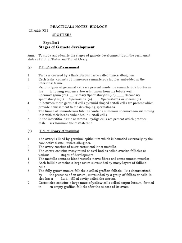 Class Xii Practical Notes Spotters11 | PDF | Ovary | Testicle