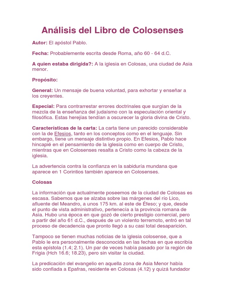 Cristo, la cabeza de la iglesia: Un análisis de la epístola paulina a los Colosenses | PDF ...