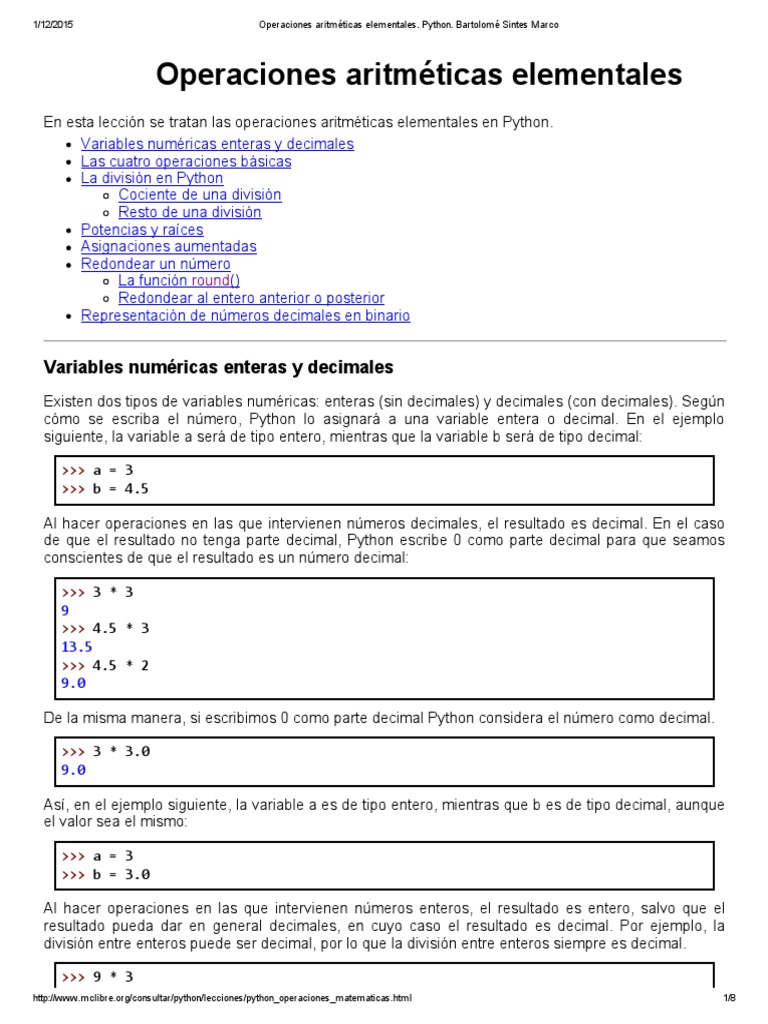 Operaciones Aritméticas Elementales. Python | PDF | División ...