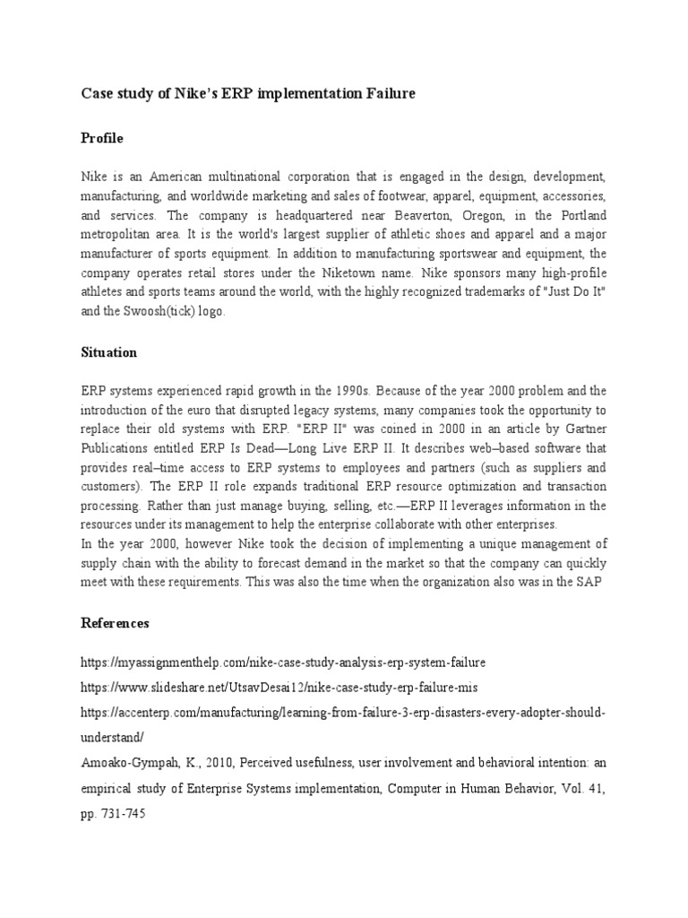 Nike ERP Implementation Failure Case Study | PDF | Enterprise Resource Planning | Business