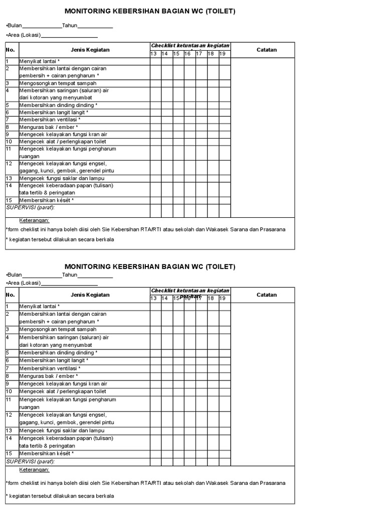 Form Checklist-Monitoring-Kebersihan | PDF