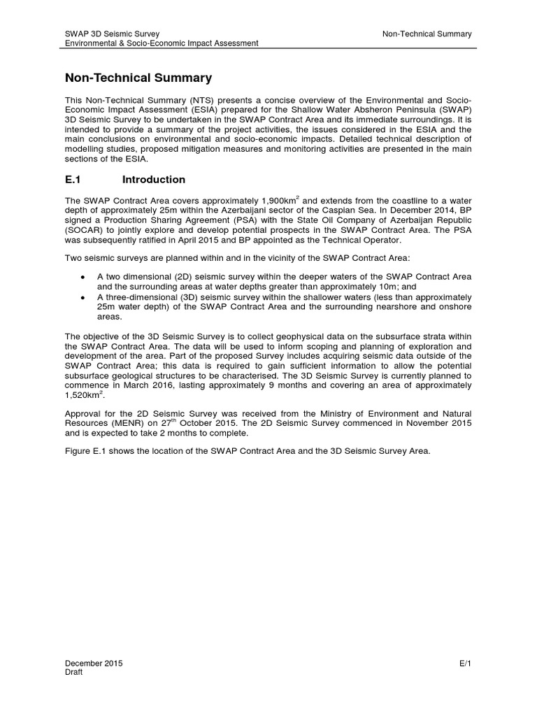 EIA For Seismic Survey | PDF | Oil Spill | Reflection Seismology