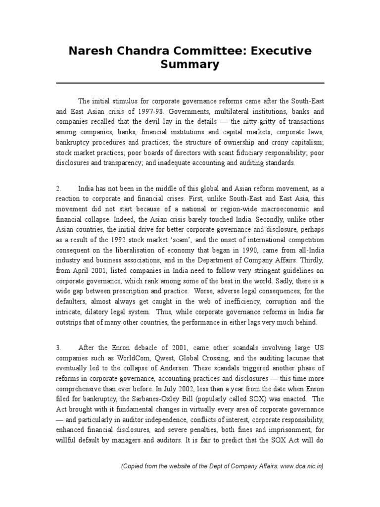 Naresh Chandra Committee Report | PDF | Internal Control | Board Of ...