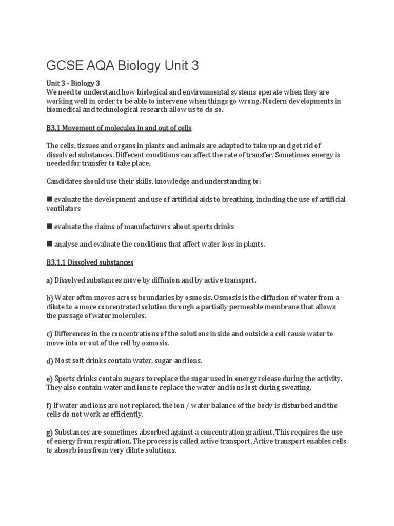 GCSE AQA Biology Unit 3 | PDF | Circulatory System | Heart