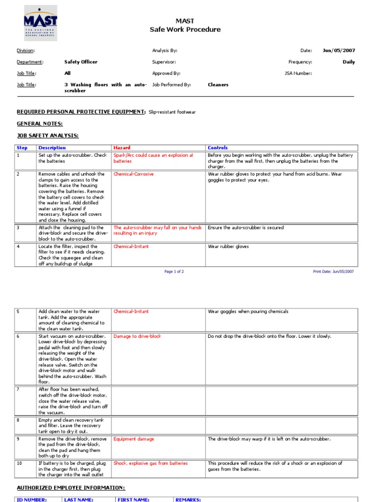 03 Washing Floors With An Auto-scrubber-JOB PROCEDURE | Download Free ...