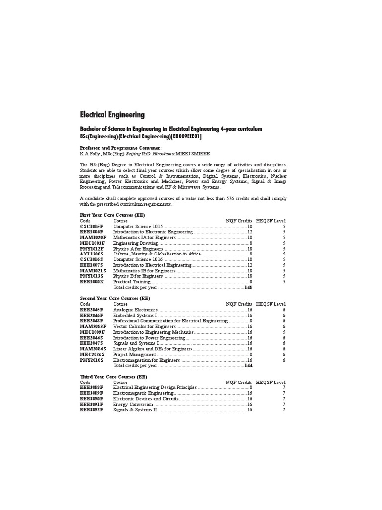 Electrical Engineering BSc Curriculum Overview | PDF | Ac Power | Amplifier
