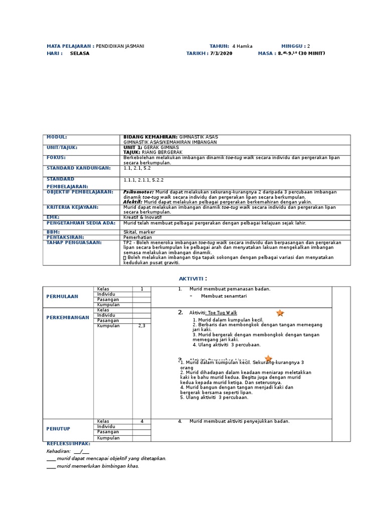 RPH PJ Y4 7jan2020 Riang Bergerak | PDF