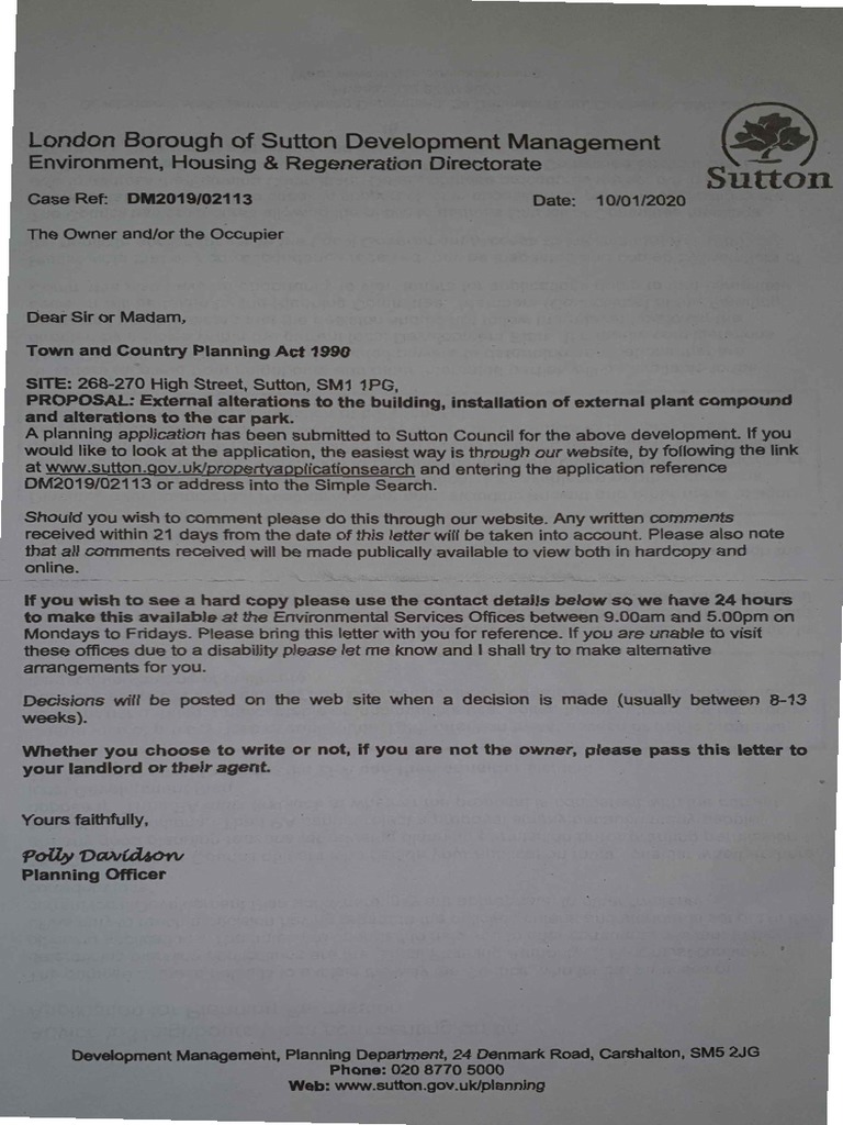 Letter To Local Residents From Sutton Council Re. Lidl Development To ...