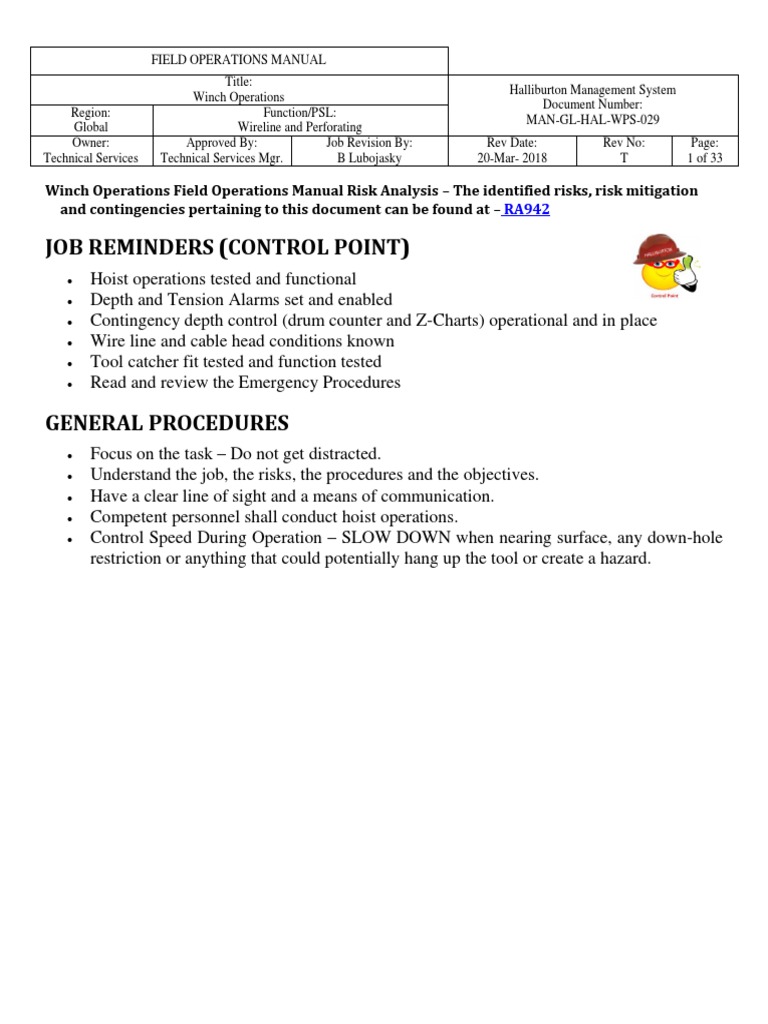 FIELD OPERATIONS MANUAL Halliburton Winch Operations | PDF ...