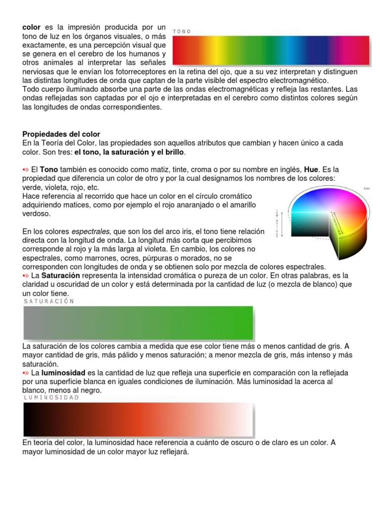 Propiedades del Color: Tono, Saturación y Brillo | PDF
