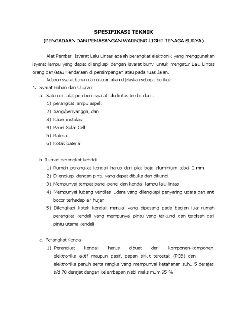 Spesifikasi Teknik Warning Light Marka Rambu | PDF